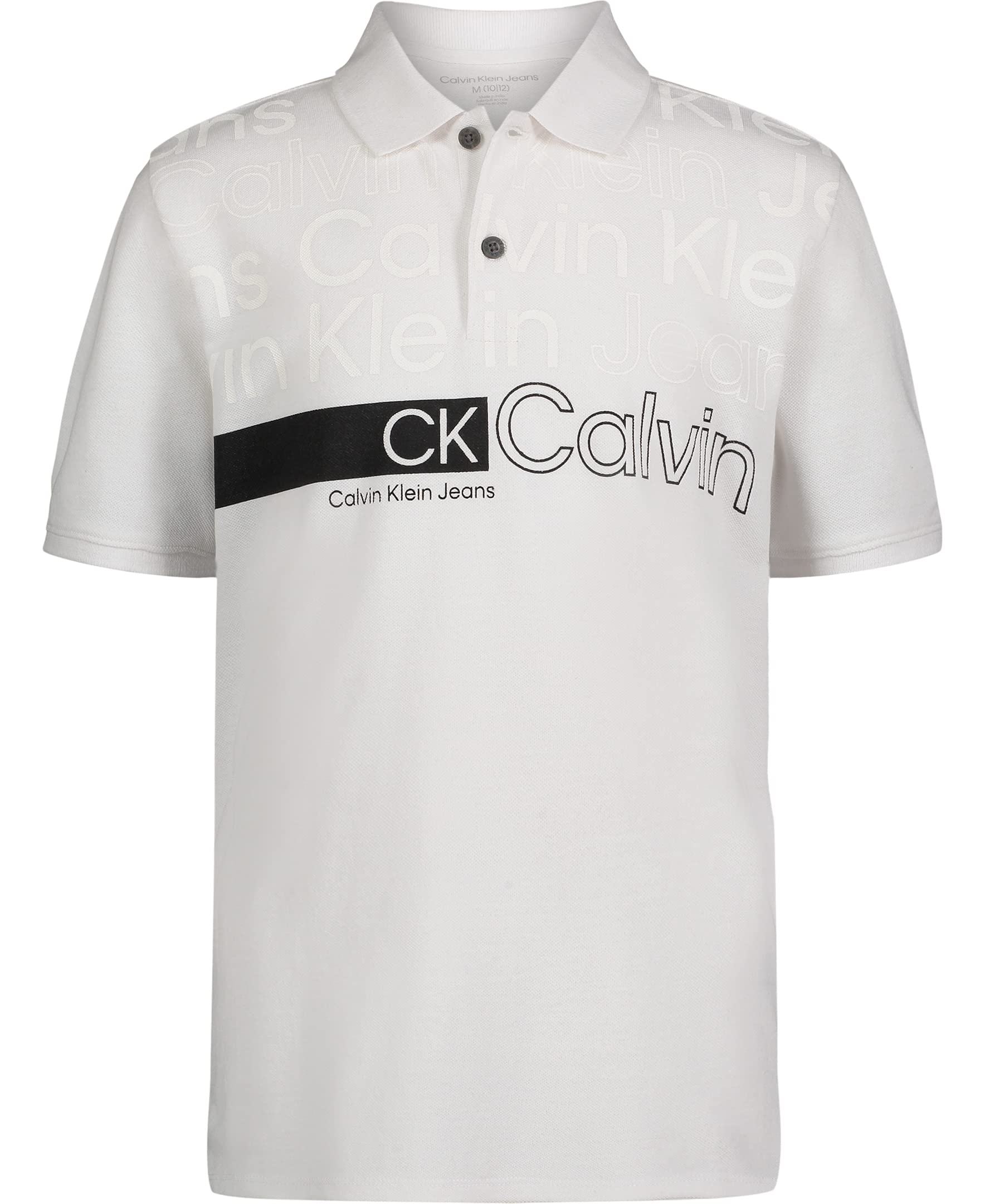 Calvin Klein Boys' Short Sleeve Micro Pique Graphic Polo, Rise Up White, 14-16