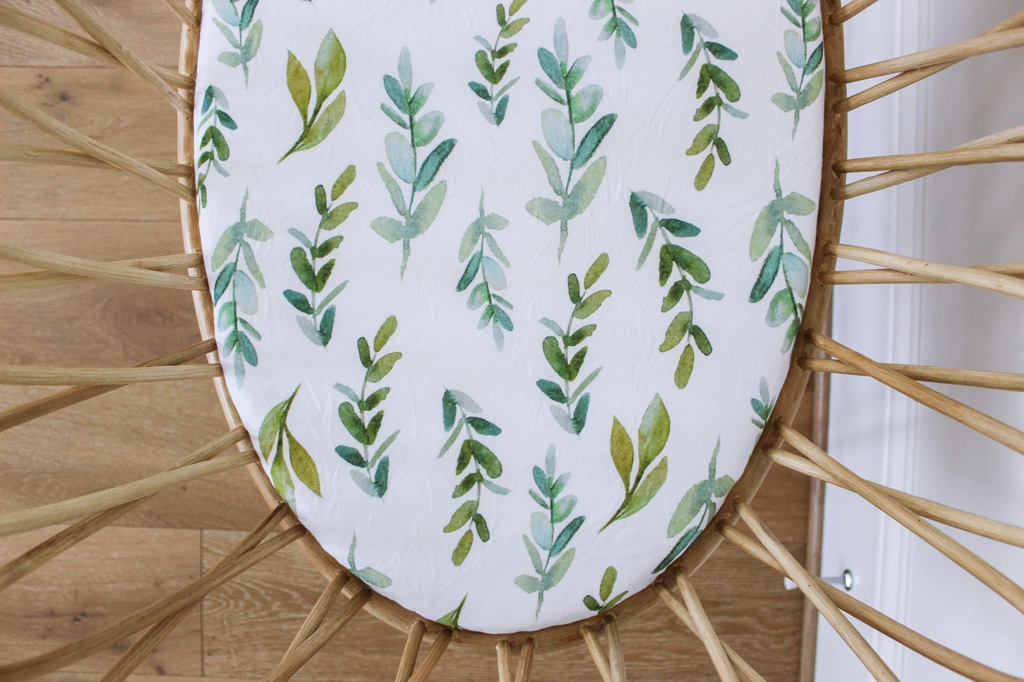 NODNAL CO. Leafy Bassinet Fitted Sheet - 100% Jersey Cotton for Baby Girl/Boy - Gender Neutral/Floral Eucalyptus Universal Fitted Cover Sheets (Leafy Greens)