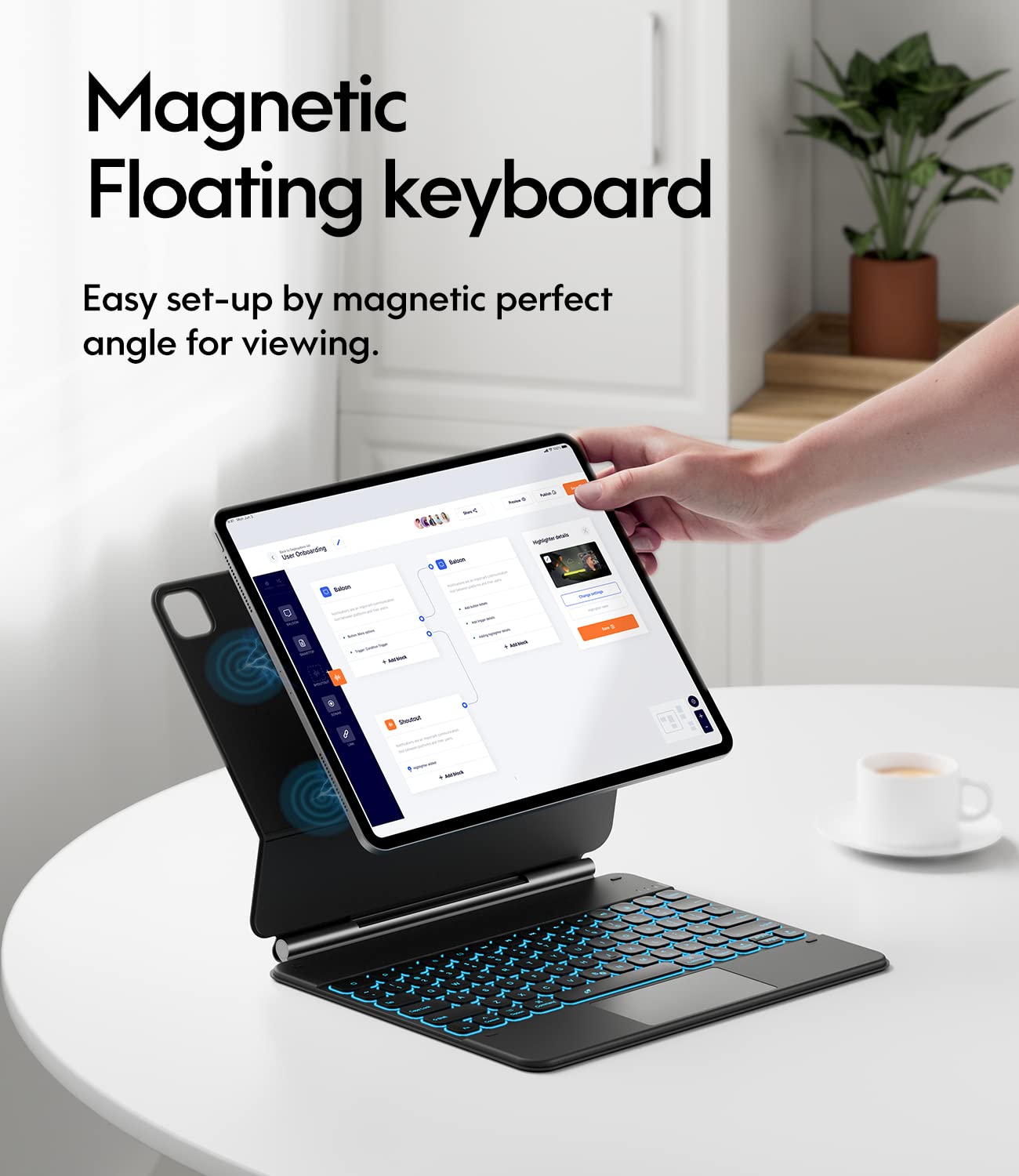 CHESONA Magnetic Keyboard Case for iPad Pro 12.9 2022, Multi-Touch Trackpad with 7 Color Backlit, Wireless Keyboard for iPad Pro 12.9 inch 2022 6th/5th/4th/3rd Gen, Black