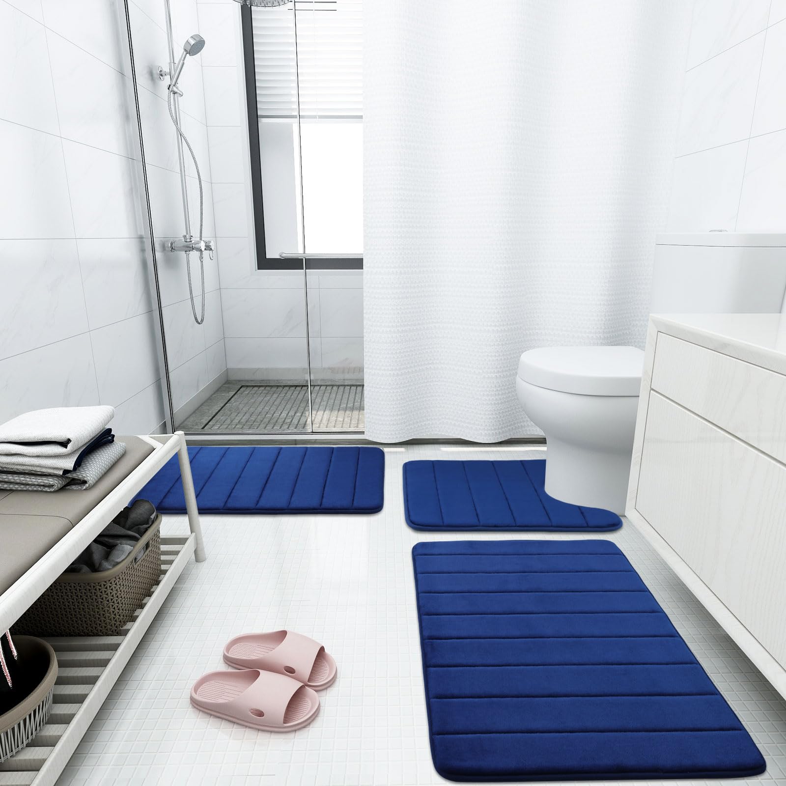 Buganda Memory Foam Bath Mat Rug, 30" x 20", Ultra Soft and Non-Slip Bathroom Rugs, Water Absorbent and Machine Washable Bath Rug for Bathroom, Shower, and Tub, Navy Blue
