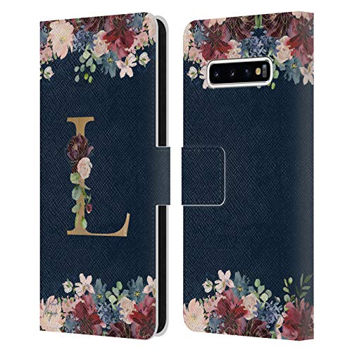 Head Case Designs Officially Licensed Nature Magick Letter L Floral Monogram Gold Navy Leather Book Wallet Case Cover Compatible with Samsung Galaxy S10+ / S10 Plus