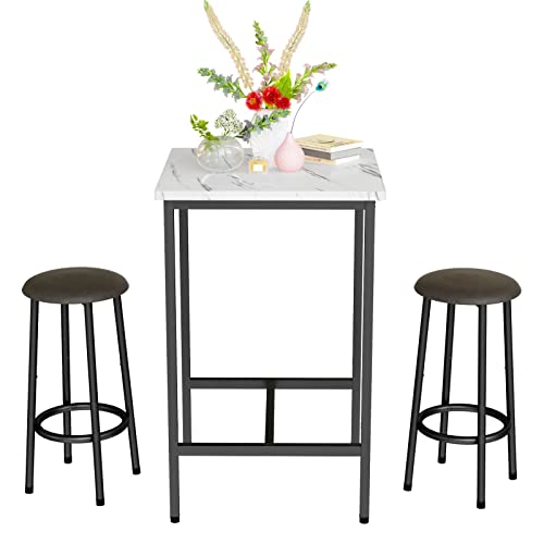LinkRomat Pub Table Set of 3, Small Dining Table for 2, Bistro Table and Chairs, Bar Height Table w/2 Stools Counter Height Table Kitchen Bar Small Kitchen Table for Breakfast Nook Small Space