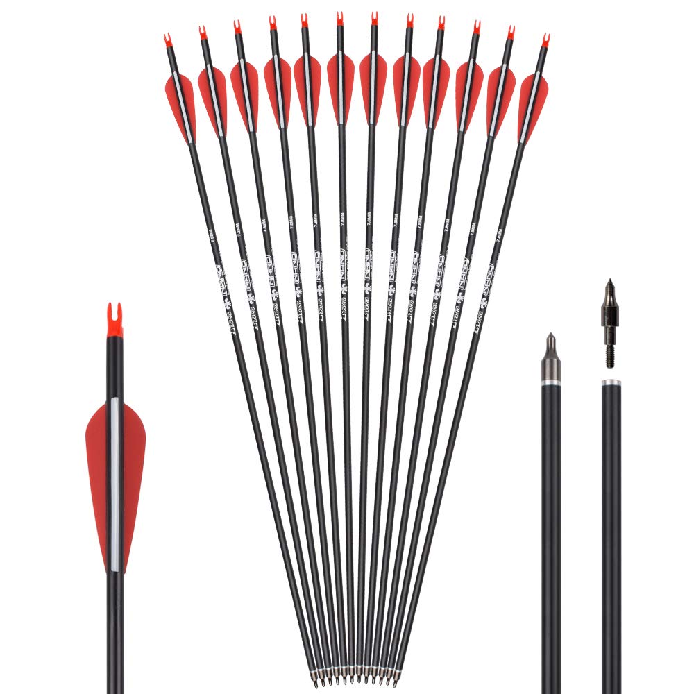 Carbon Arrow Hunting Target Practice Arrows 26 28 30 Inch with Removable Tips for Compound & Recurve Bow Spine 500