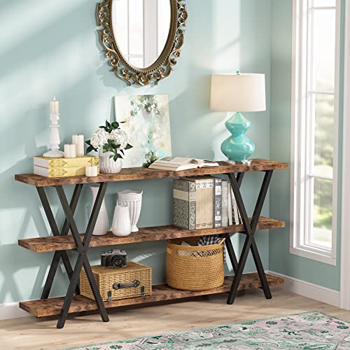 Tribesigns Wood Console Table 70-Inch Long Sofa Table, Farmhouse Entryway Tables Vintage Couch Tables Wooden Hallway Table with 3-Tier Storage Shelving for Living Room Foyer Entrance, Rustic Brown