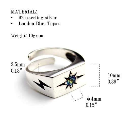 COSUMOSU 925 Sterling silver Thunder Lightning Bolt Sun Blue Topaz ring Adjustable