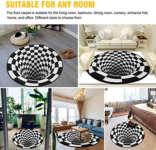 FDGDFG 3D Vortex Illusion Rug, 2022 New Black White Plaid Round Rugs 3D Visual Optical Floor Mat, Abstract Geometric Non-Slip Optical for Living Dinning Room Bedroom Kitchen (40x40in, MDKJ-4)