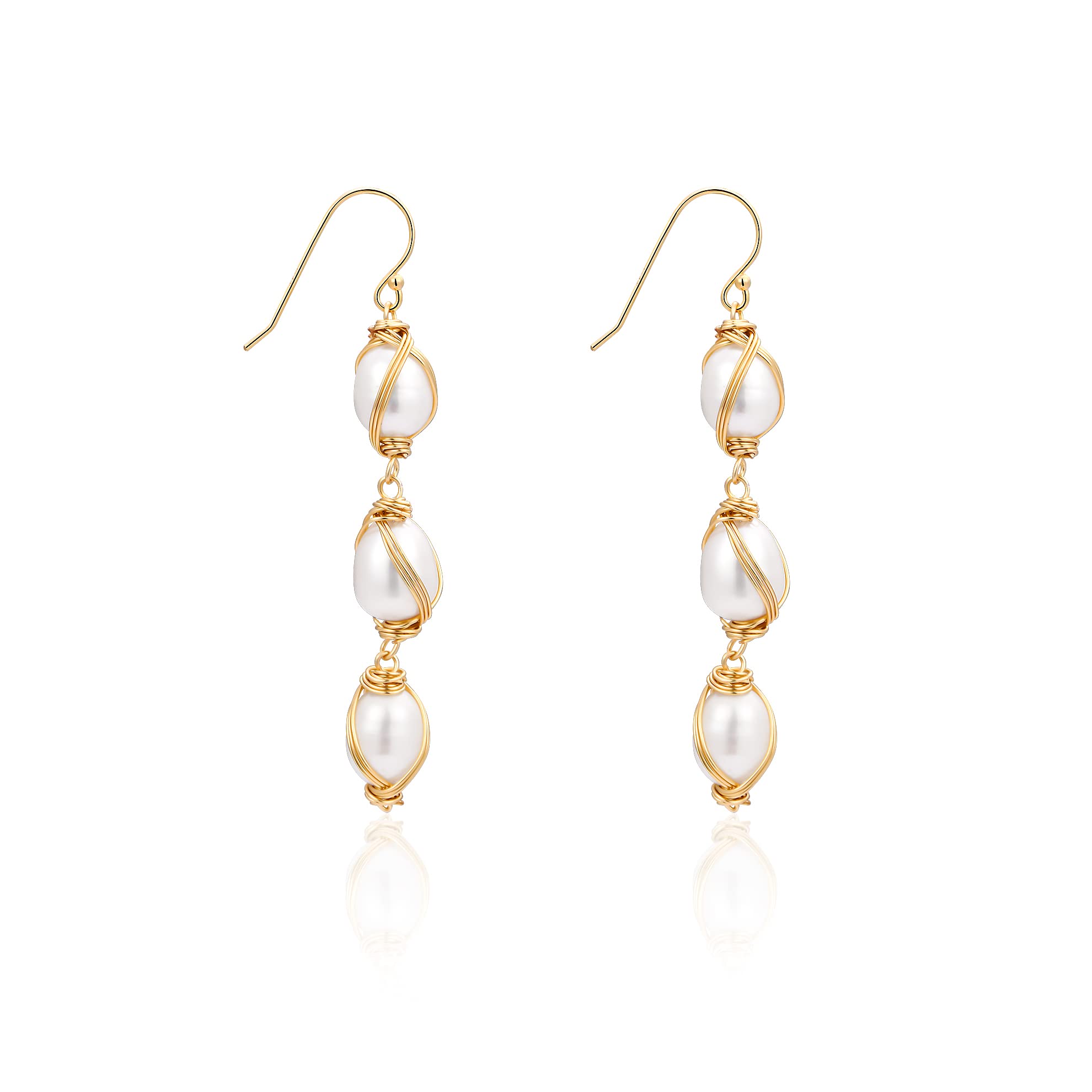 Cowlyn Pearl Earrings Baroque Cultured Handmade Wind Bossimi 925 Sterling Silver Post Long Chain Drop Dangle Statement Dainty Jewelry for Women