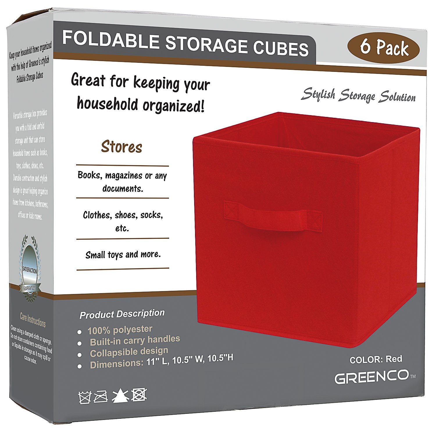 Greenco Foldable Storage Cubes Non-woven Fabric -6 Pack-(Red)