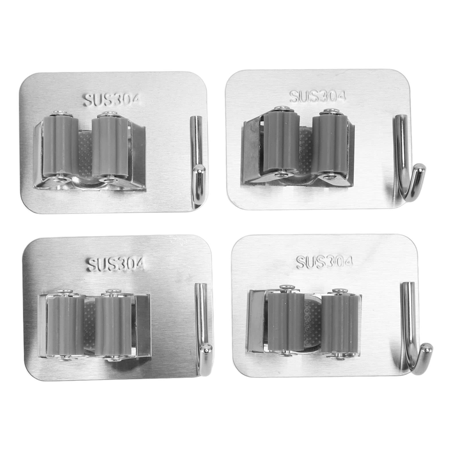 Fdit Mop Broom Holder, Stainless Steel Mop Holder Organizer, Self Adhesive Wall Mounted Mop Organizer Storage Rack Clip, Utility Hook Organizer Tool for Laundry Bathroom Kitchen Garage