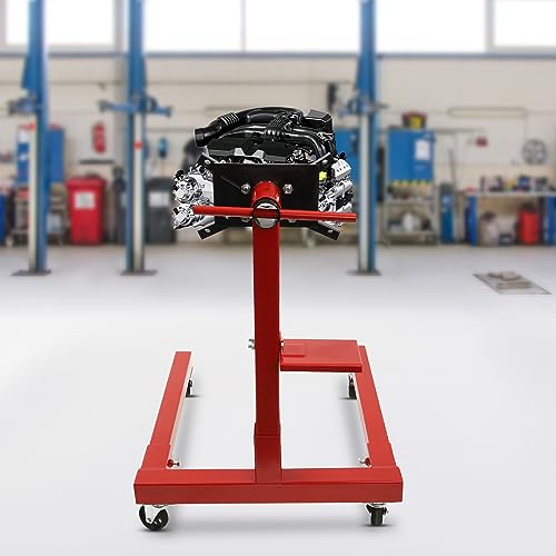 KarweuSu Engine Stand, Auto Repair Rebuild Steel, Cast Iron Folding Motor Hoist, Dolly Mover Jack with 360 Degree Rotating Head and Extra Tool Storage Tray for Vehicle Maintenance (Red - 1250LBS)