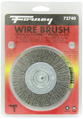 Forney 72740 Wire Wheel Brush, Fine Crimped with 1/4-Inch Hex Shank, 4-Inch-by-.008-Inch
