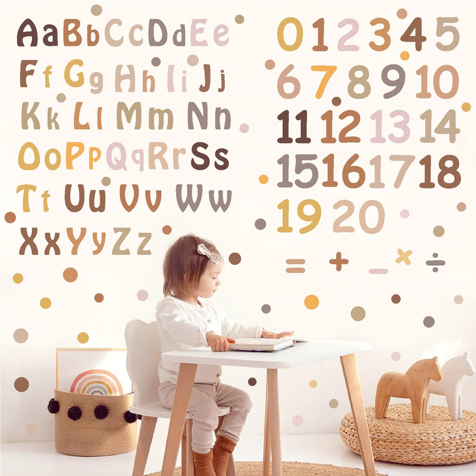 Boho Alphabet Wall Decals Neutral Number Wall Decals Peel and Stick Watercolor Letter Decals ABC Wall Stickers Removable Educational Learning Wall Stickers for Kids Room Playroom Classroom Decor