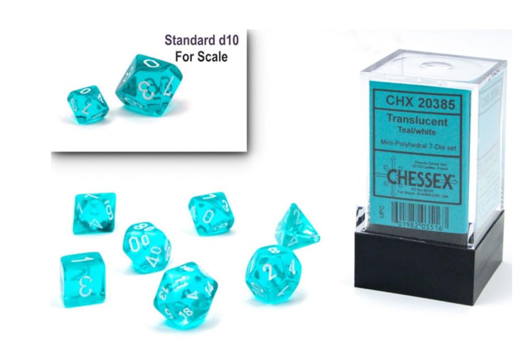 Chessex Dice Set ā 10mm Translucent Teal/White Plastic Polyhedral Dice Set ā Dungeons and Dragons D&D DND TTRPG Dice ā Includes 7 Dice - D4 D6 D8 D10 D12 D20 D%