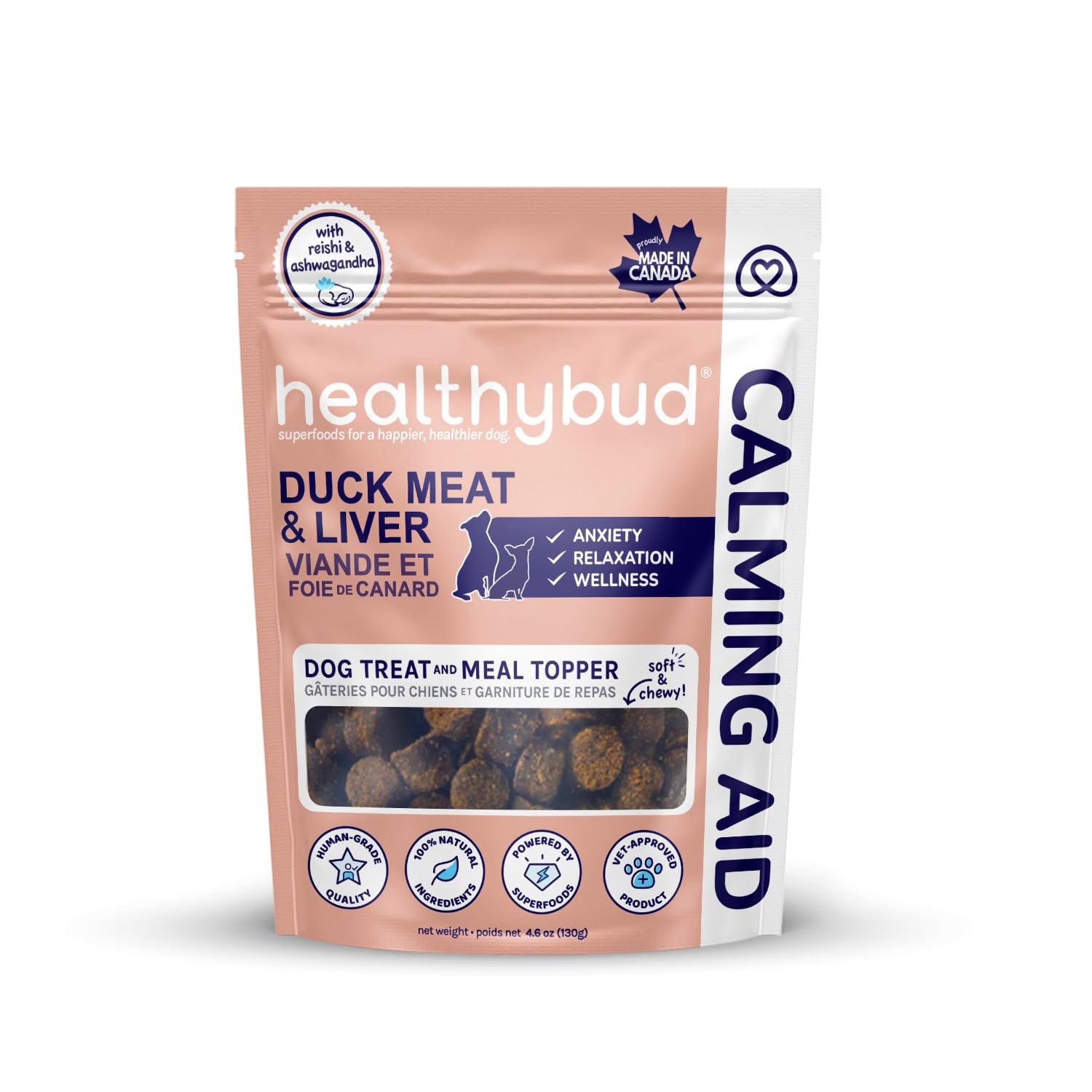 healthybud Calming Aid Supplement, Natural Duck Dog Treats & Toppers for Stress Relief - Dog Separation Anxiety, Stress Reduction, Aggression Relief - Support Calm, Immunity Health (14.1 Ounces)