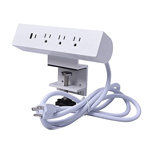 Fromann Removable Desk Clamp Power Strip with Type-A and Type-C USB Port, Power Socket Connect 3 AC Outlet, 6 ft Power Cord, Space-Saving Design