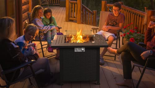 Cecarol 32 in Outdoor Propane Gas Fire Pit Table Electronic Pulse Ignition with Glass Wind Guard, Glass Rock, Waterproof Cover, 50,000 BTU CSA Certification for Outside Garden Patio Party (Black)