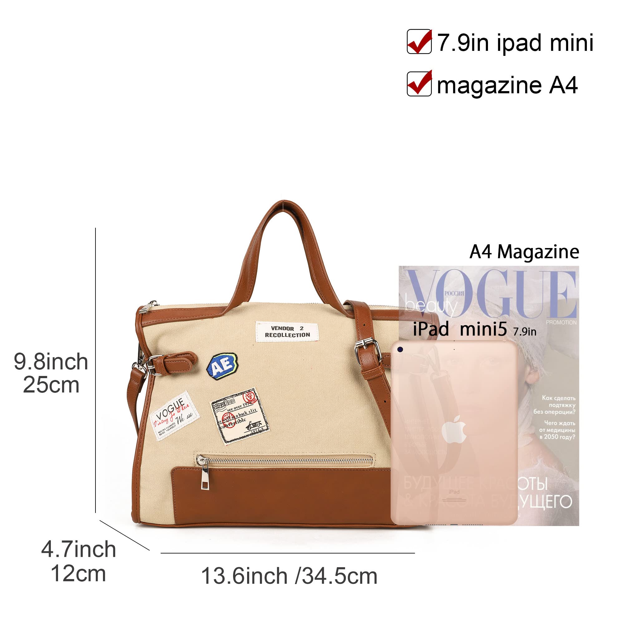 DAENO Canvas Tote Bag for Women, Top Handle Large Work Tote Shoulder Bag, Purse Plaid Satchel Handbags(Brown)
