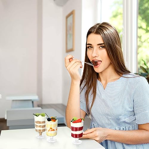 HawHawToys 60 Pack 3 Oz Mini Dessert Cups Disposable Appetizer Cup Goblet,Pedestal Clear Plastic Wine Glasses Parfait Appetizer Cups Serving Bowls for Tasting Party, Wedding, Birthday