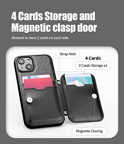 GOOSPERY Rich-Fit iPhone 14 Plus Crossbody Wallet Case for iPhone 14 Plus Case [Strap Included] with Card Holder Lanyard Magnetic Clasp [Kickstand Ring] Heavy Duty Protection, Black