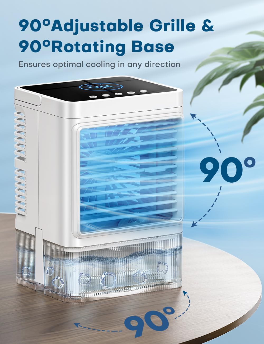 COOLECH Personal Air Conditioner w/Remote & LED Screen, 90° Oscillation, 4H Timer, 7 LED Night Light, 2 Cool Mist, 3 Speeds Evaporative Air Cooler, Portable Air Conditioners for Bedroom Desk Camping