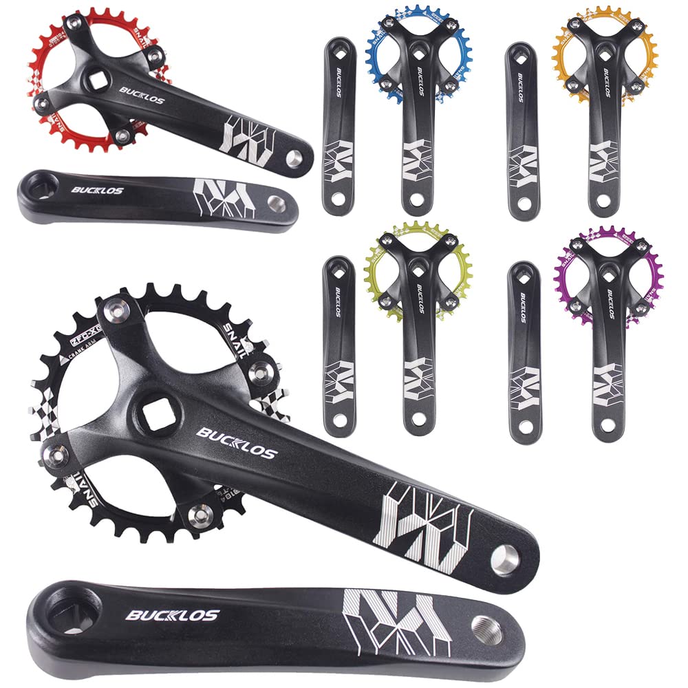BUCKLOS 104 BCD 30T Mountain Bike Single Speed Crankset,170mm Square Taper Crankset with Narrow Wide Teeth Round Chainring(Six Color),Bicycle Crank Arm Set