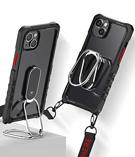 GOOSPERY Z Bumper 360° Sturdy Kickstand Ring Holder Crossbody Compatible with iPhone 14 Plus Case [Strap Included] Dual Layer Structure TPU EdgeClear Cover with Strap, Black