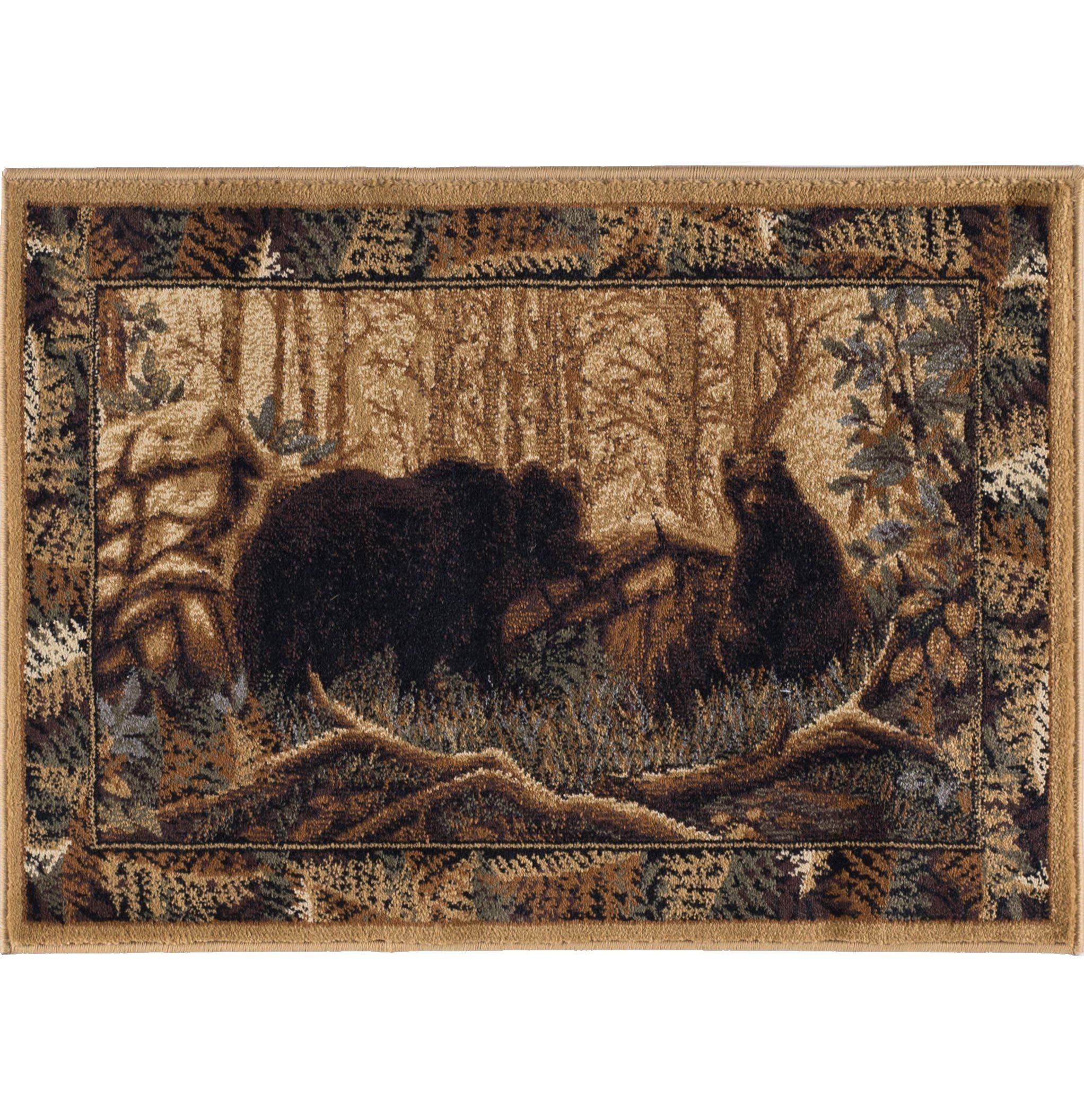 Fern Bear Novelty Lodge Pattern Beige Rectangle Area Rug, 8' x 10'