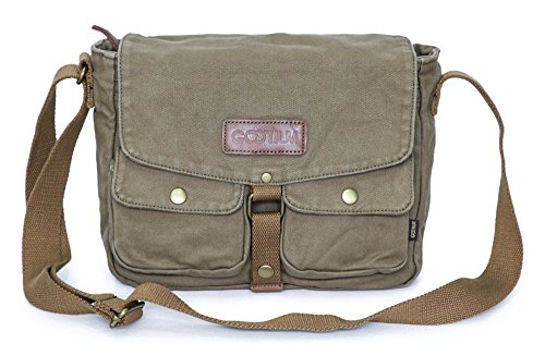 Gootium Canvas Messenger Bag - Vintage Crossbody Shoulder Bag Military Satchel, Olive Brown