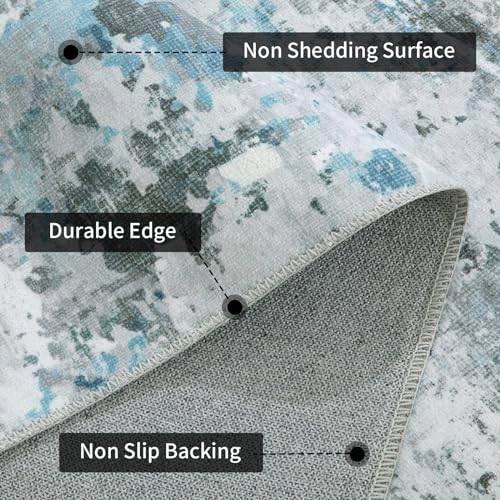 HOMBYS 10x14 ft Modern Abstract Area Rug for Living Room Bedroom, Large Floor Carpet with Non-Slip Backing for Indoor Office Dining Room, Boho Home Deco, Blue, Machine Washable