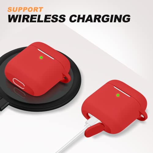Foweroty AirPods Case Cover, Soft Silicone Protective Cover with Buckle for Women Men Compatible with Apple AirPods 2nd 1st Generation Charging Case, Front LED Visible,Red