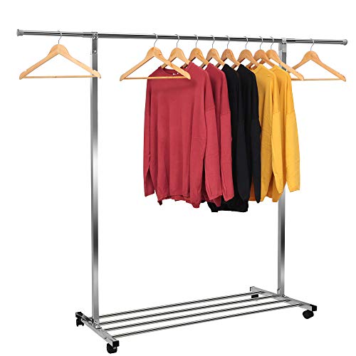 Heavy Duty Large Rolling Garment Rack Stainless Steel Clothes Hanging Rack Commercial Grade Clothes Drying Rack Hanger Extendable 47"-75" Adjustable Clothing Organizer w/Golves 4 Casters 10 Hook