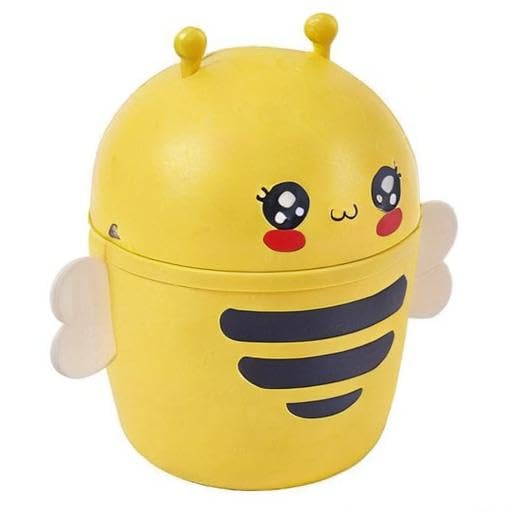 ESD HSDMYSH Countertop Trash Can Cute Bee Desktop Trash Can TabletopTrash Can Mini Garbage cans for Bedroom Living Room Bathroom Small Wastebasket with Lid(Yellow)