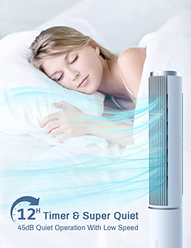 Evaporative Air Cooler - HiFresh 42-In Bladeless Tower Fan w/4 Ice Packs & Water Tank, 3 Speeds & Cooling Mode 600CFM Swamp Cooler, 70°Oscillation, 12-H Timer Remote Control for Large Room/Home/Office