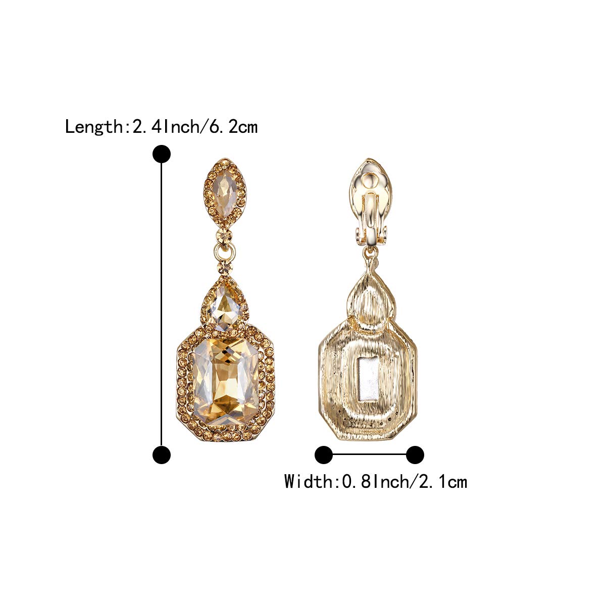 BriLove Wedding Bridal Clip On Earrings for Women Crystal Emerald Cut Infinity Figure 8 Dangle Earrings Champagne Gold-Tone
