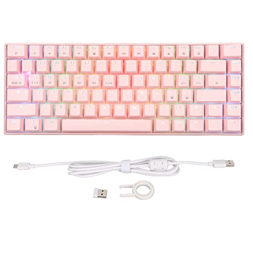 Heayzoki 82 Key Gaming Keyboard, RGB Backlight Mechanical Keyboard 2.4G/Bluetooth 3.0/5.0/Type-C Ergonomic Pink Gaming Keyboard for Office Home(Black Shaft)
