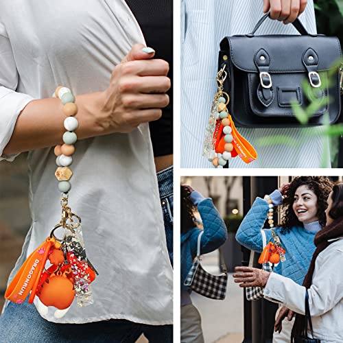 Card Grabber for Long Nails, Wristlet Keychain Bracelet for Women with Silicone Beads Car Key Ring Chain (Brown)