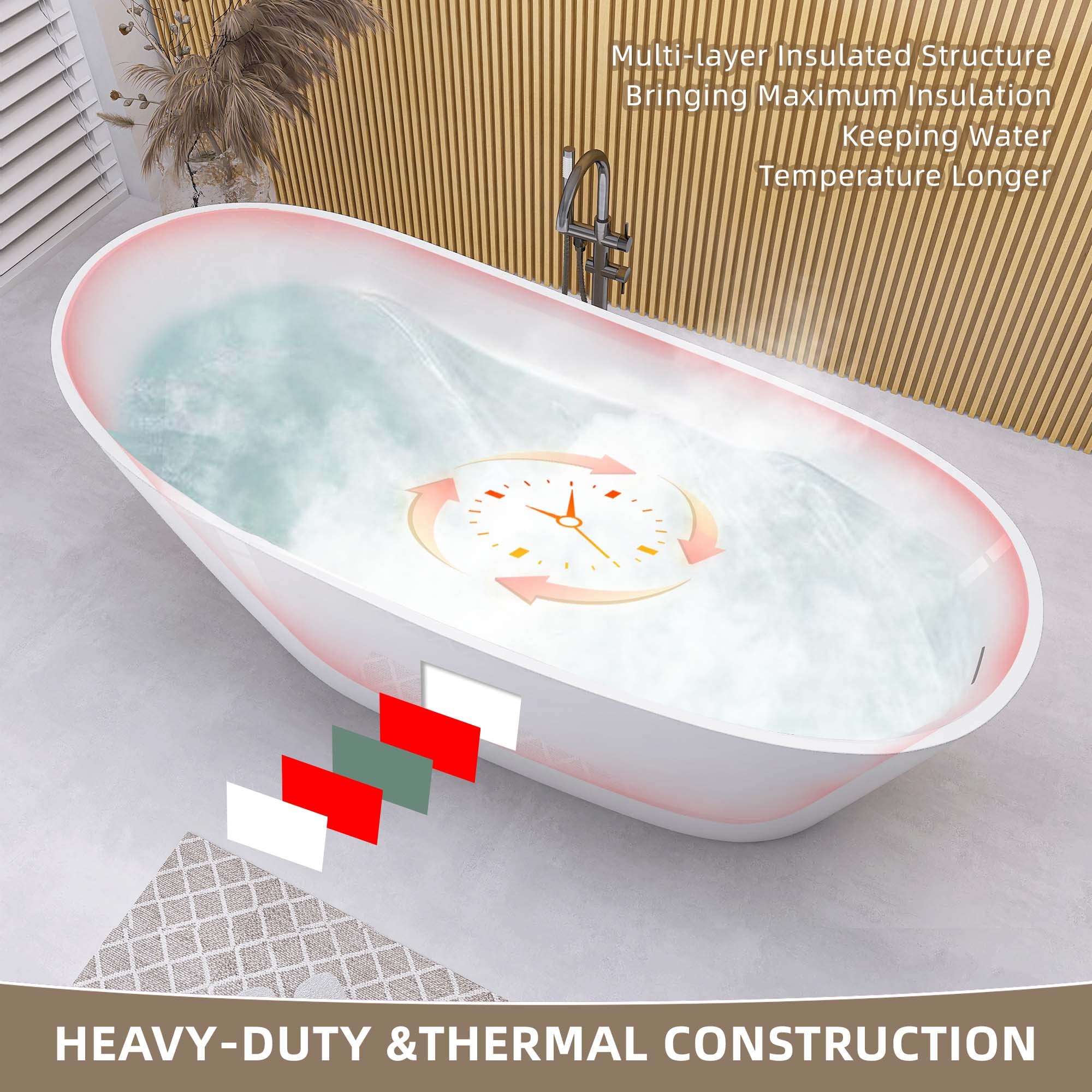 GETPRO Free Standing Tub 59" Acrylic Freestanding Bathtub Adjustable Soaking Bath Tub Oval Shape with Integrated Slotted Overflow and Chrome Anti-clogging Drain Glossy White