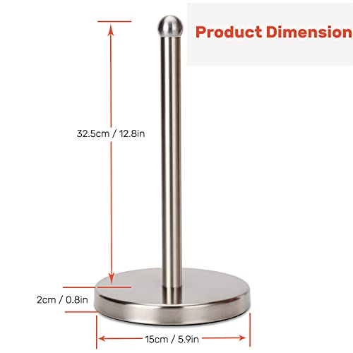 Heavy Weighted Paper Towel Holder, Easy One-Handed Design for Kitchen Stand Paper Towel Dispenser, Sturdy Base for Standard Paper Towel Rolls and Mega Paper Towel Roll (Brushed - Stainless Steel Base)