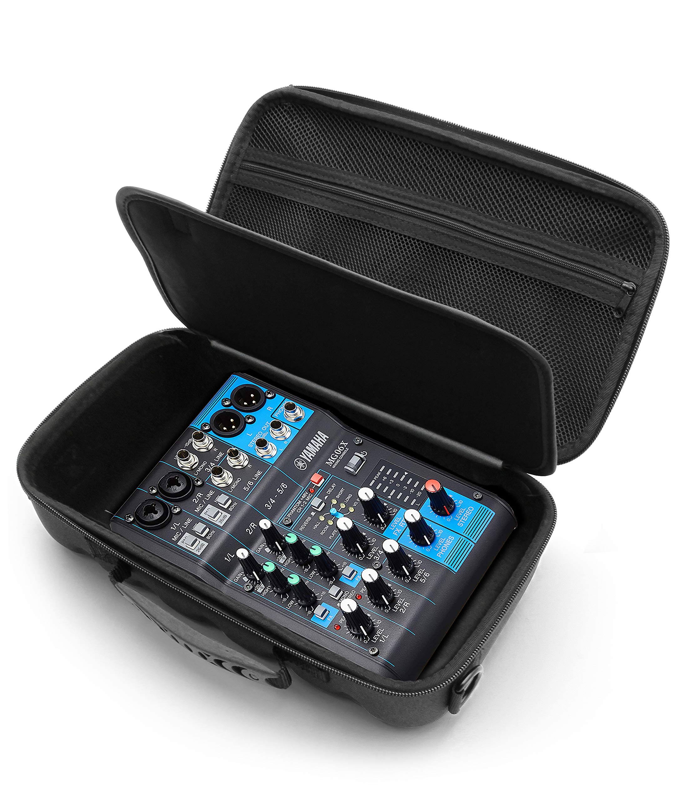 CASEMATIX Mixer Audio Case Compatible with Yamaha Mixer Mg06X, Yamaha AG03MK2 Mixer, MG06 Audio Interface or AG03 Streaming Mixer with Accessories - Includes Shoulder Strap and Travel Case Only