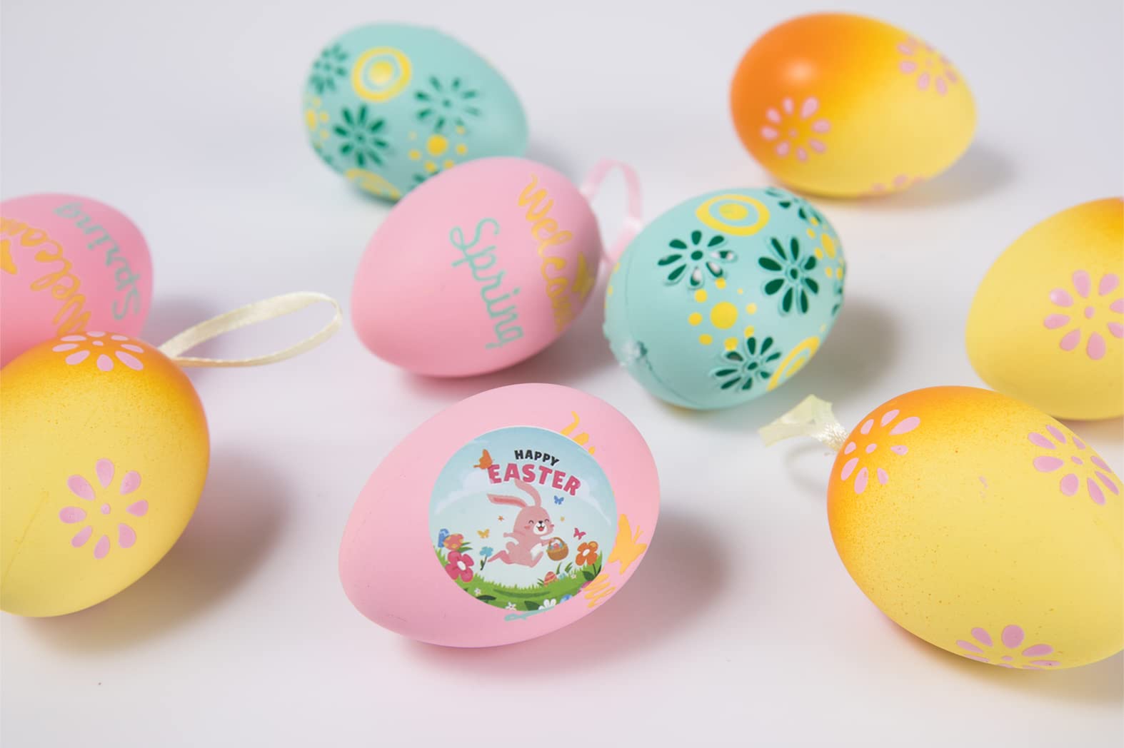 DAFURIET 500pcs Easter Bunny Stickers for Kids, Cute Happy 1 inch Self-Adhesive Easter Stickers, 8 Designs Happy Bunny Waterproof Stickers Per Roll for Easter Art Craft