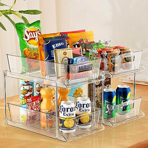 Fabspace Pull-out Home Organizer, 2 Pack 2 Tier Clear Bathroom Organizer with Dividers, Multipurpose Vanity Counter Tray, Kitchen, Closet Organizers, Cabinet & Storage Container Bins