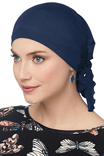 Cardani Easy On Pre Tied Head Scarf Bamboo Viscose Ready Tie Scarves - Luxury Bamboo - Midnight Blue
