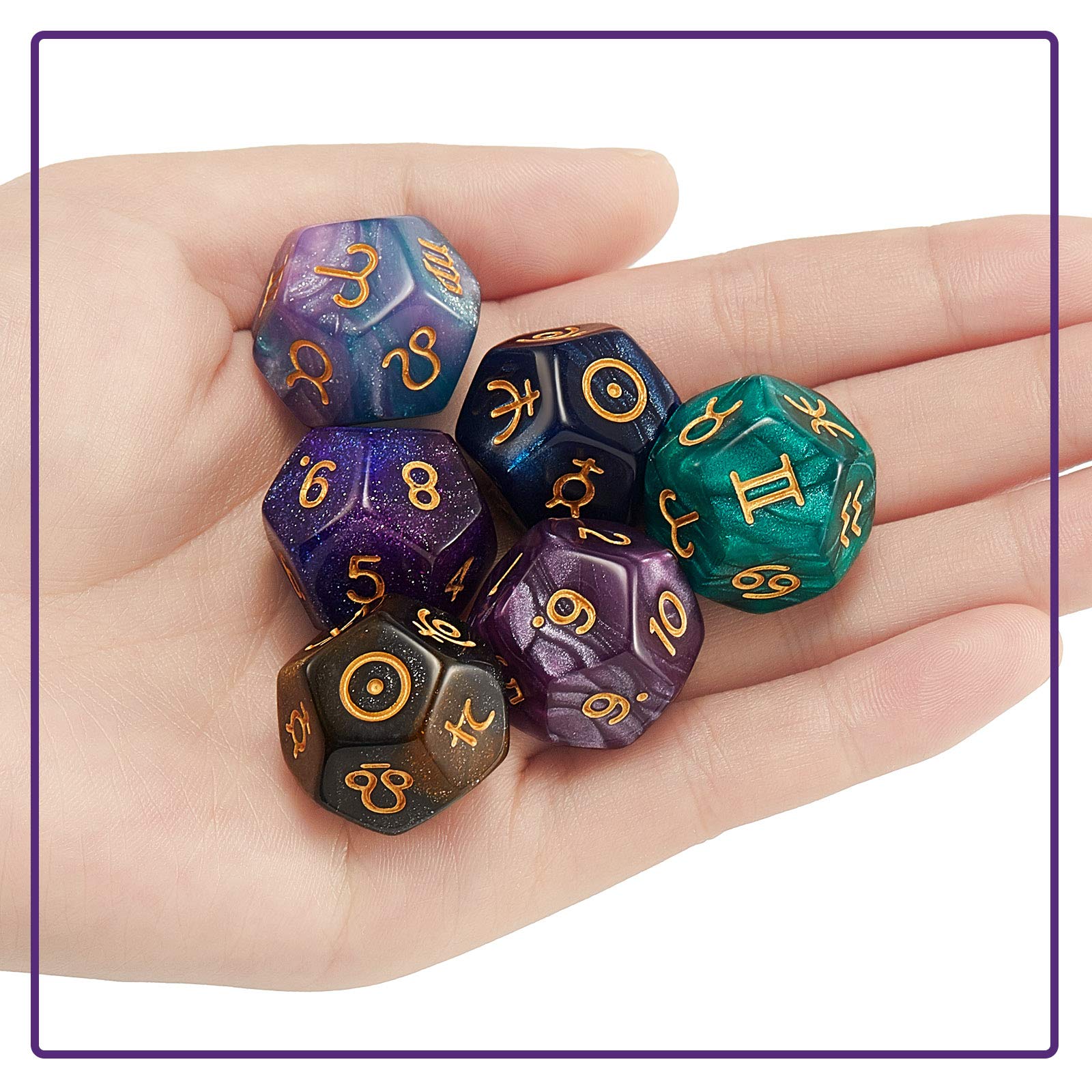 Kasyat 18 Pieces Astrology Dice Astrological Dice 12-Sided Tarot Dice Resin Polyhedral Pearl Pattern Dice for Divination Astrology Tarot Cards Accessory