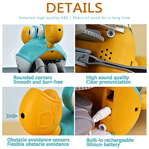 Crawling Crab Baby Toy, Interactive Crab Toys for Babies, Musical Walking Crab Toy with USB Charge and Light, Automatically Avoid Obstacles, Learning Development Toy for Kids & Toddlers (Blue)