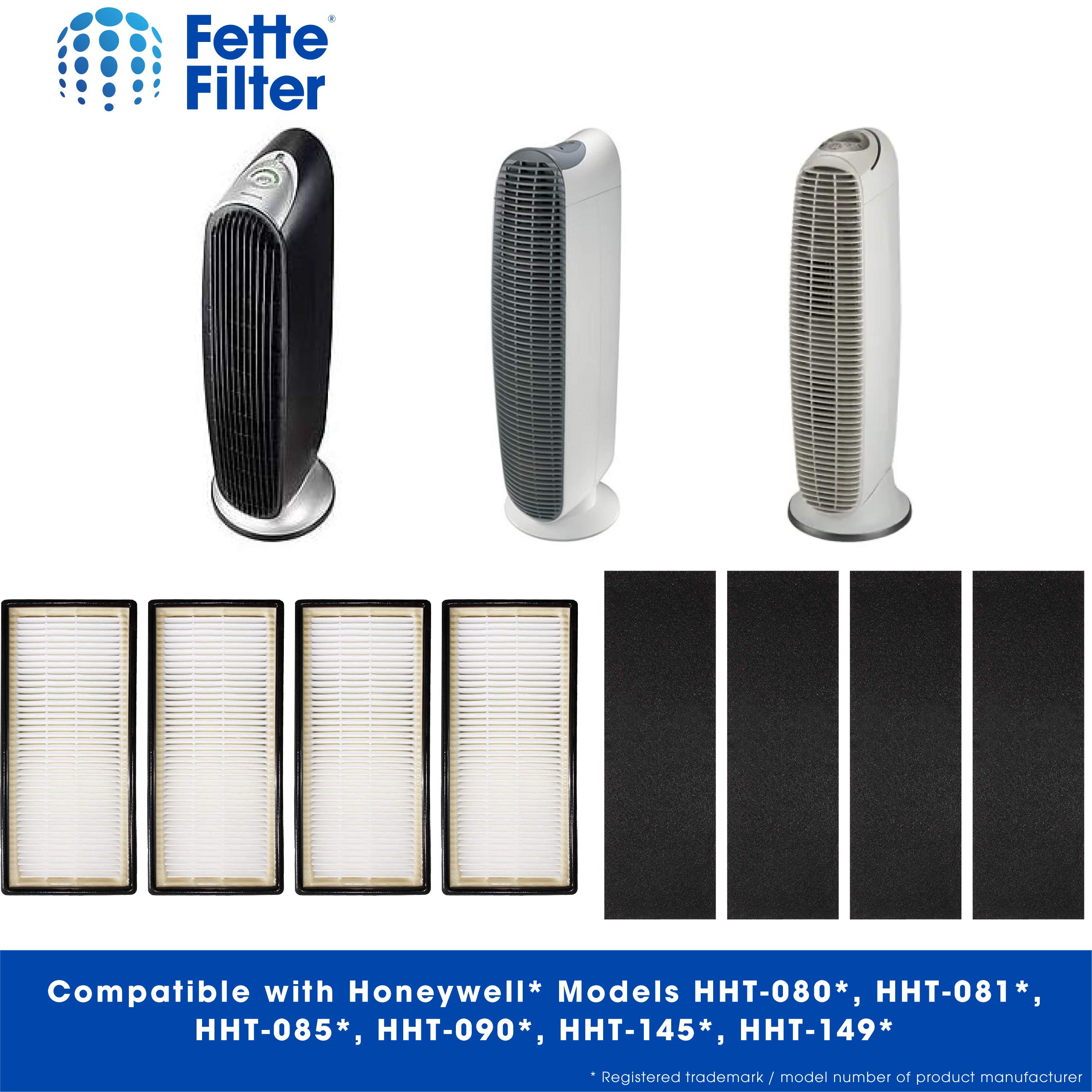 Fette Filter - Air Purifier Filter Compatible with Honeywell HEPAClean Air Purifier Replacement Filter C Pack of 4 HEPA + 4 Pre-Filters for Models HHT-080, HHT-081, HHT-085, HHT-090, HHT-145, HHT-149