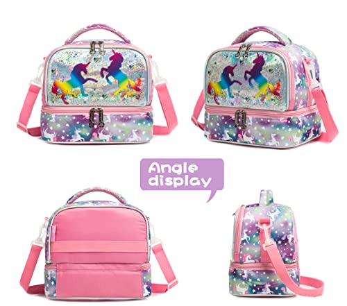 MOHCO Kids Lunch Bag Insulated Bento Cooler Bag Two compartments Cooler for Boys and Girls with Adjustable Strap Travel Lunch Tote