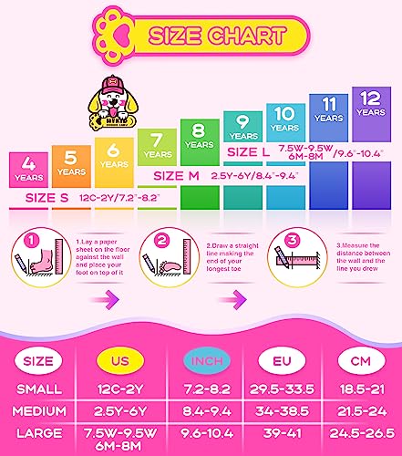 HYKID Paw Stars 4 Size Adjustable Roller Skates with Light Up Wheels,Safe for Girls Kids Toddler, Trimmable Insole Included (Small)