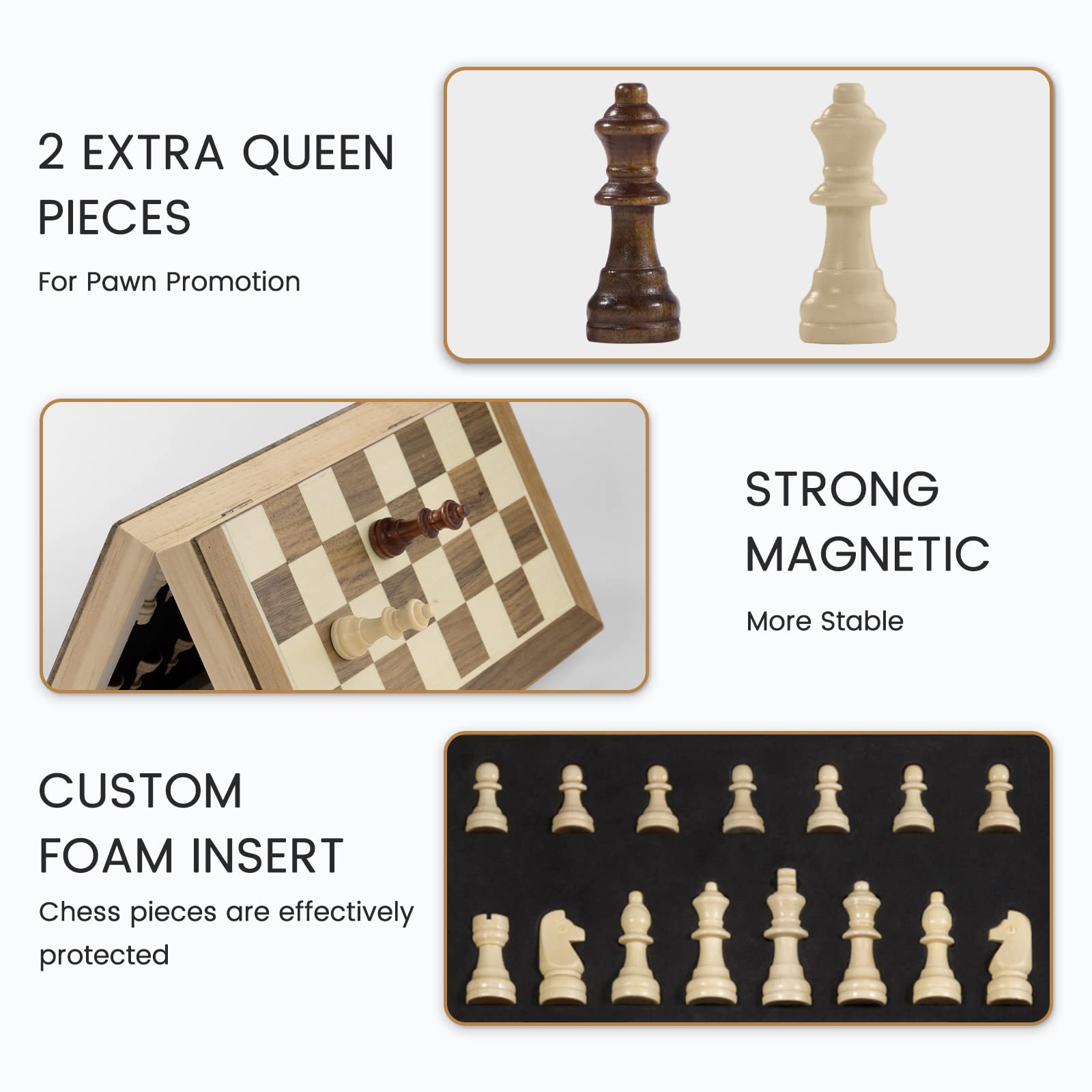 CSVICTORY Classic Chess Set 11.6" x 11.6" - Magnetic Wooden Chess Pieces with Folding Magnetic Chess Board, Staunton Chess Pieces & Storage Box, Magnetic Chess Set Board Game with 2 Extra Queens