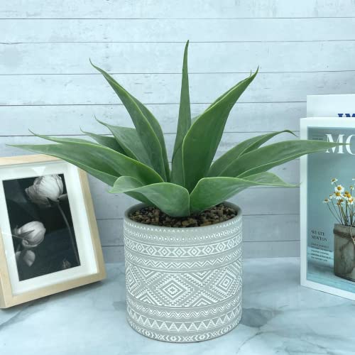 Hisow Artificial Potted Plants, 13.8" Artificial Succulent Fake Aloe, Large Faux Aloe Plant in Pot for Home Office Room Badroom Garden Decor (Grey)