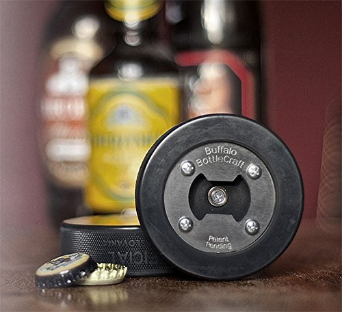Canadian Maple Leaf Bottle Opener, Made from a real Hockey Puck